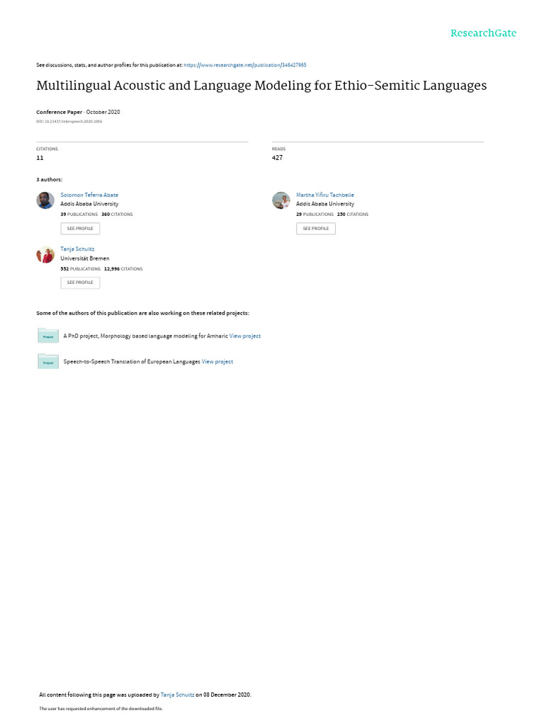 Multilingual Acoustic and Language Modeling For Et | PDF | Speech Recognition | Deep Learning