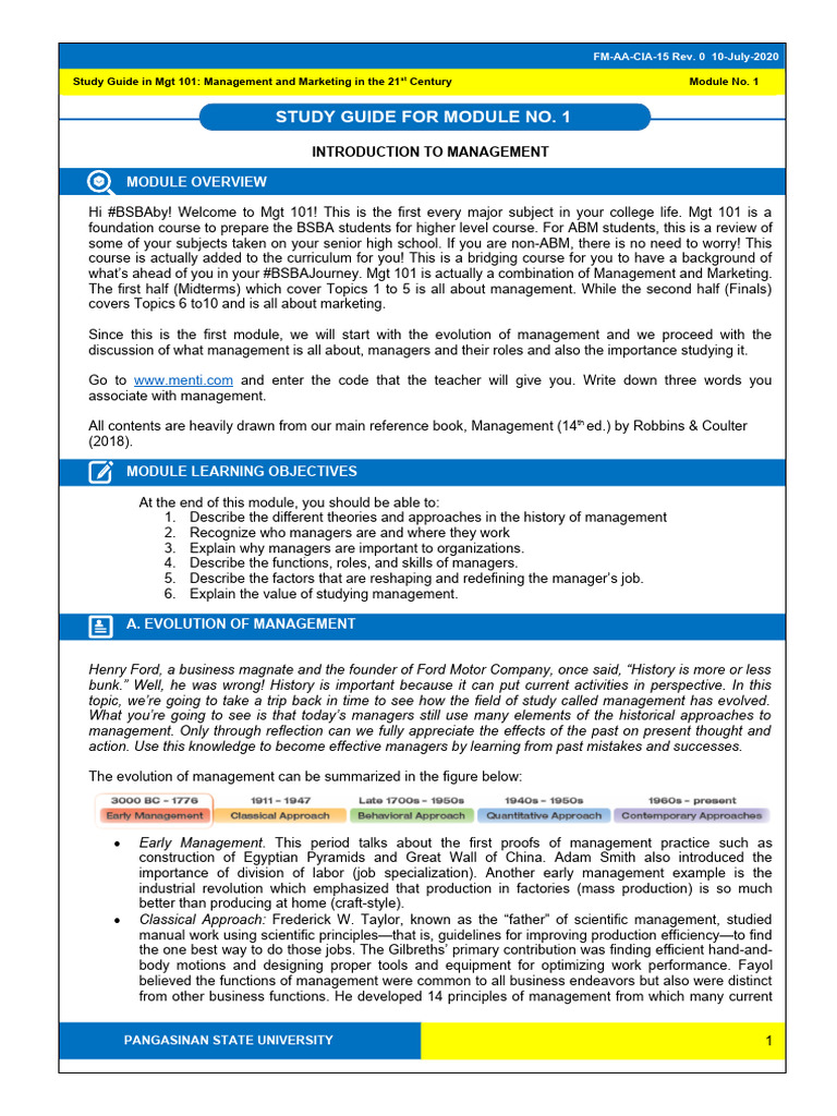 Mgt-101-SG-1 INTRODUCTION TO MANAGEMENT | PDF | Business