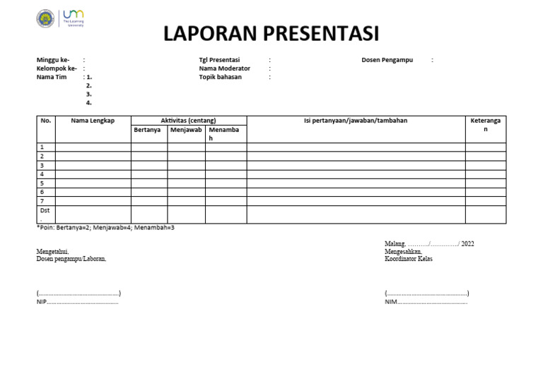 Format Laporan Presentasi | PDF