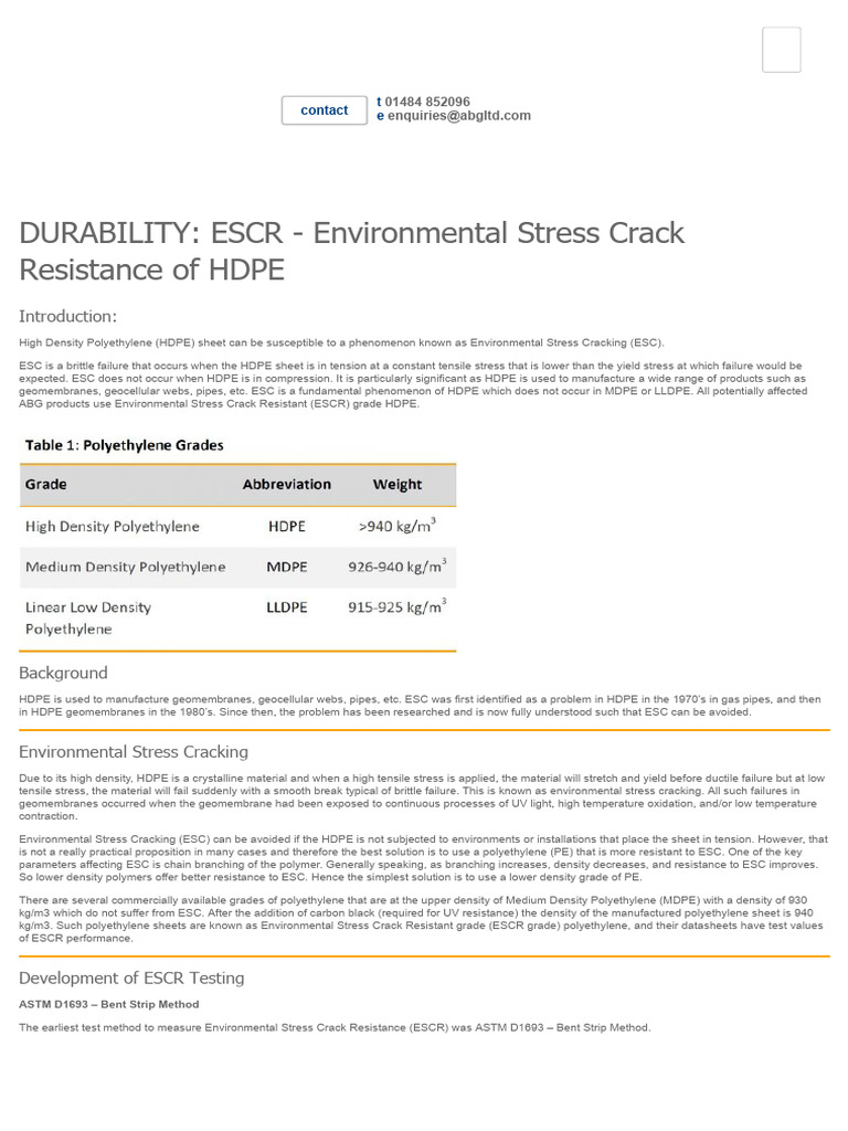 ASTM D1693 and HDPE ESCR Testing | PDF | Polyethylene | Fracture
