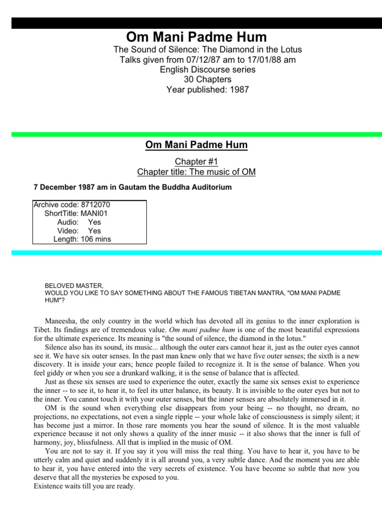 Om Mani Padme Hum | PDF | Prayer | Mantra