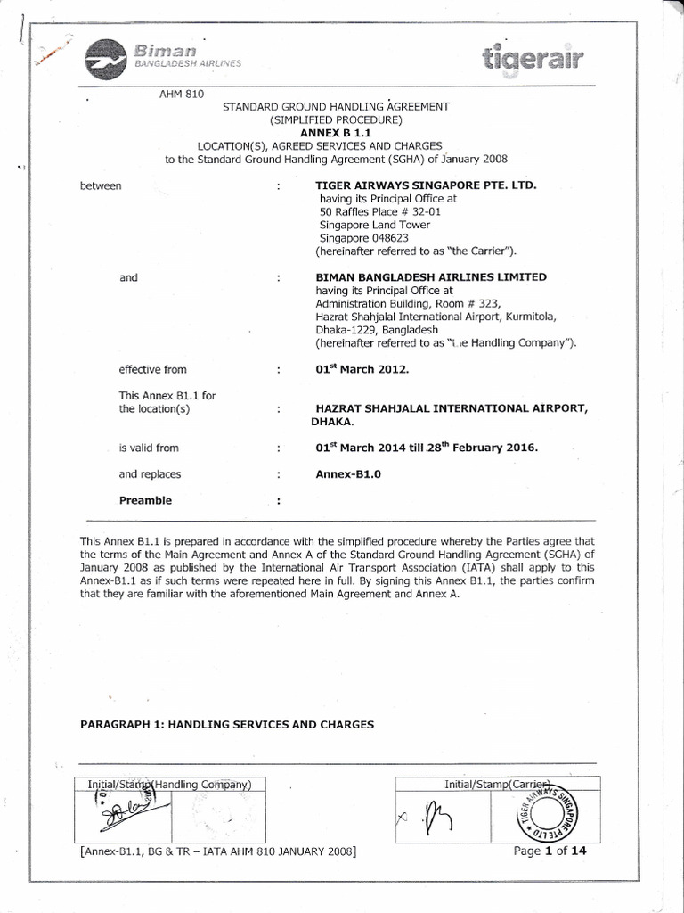 Biman Agreement | PDF