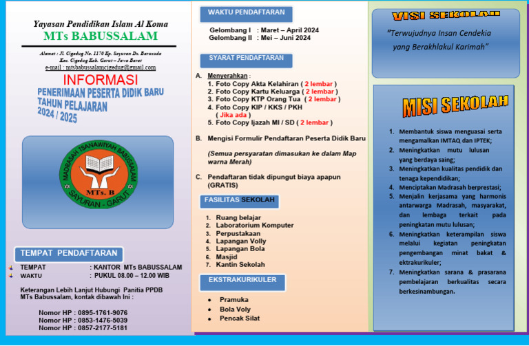 BROSUR PPDB - MTs BABUSSALAM TP 2024-2025 | PDF
