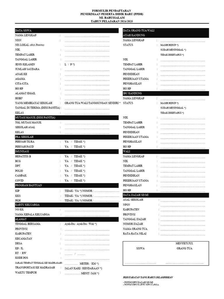 Formulir Ppdb-Mi Babussalam | PDF