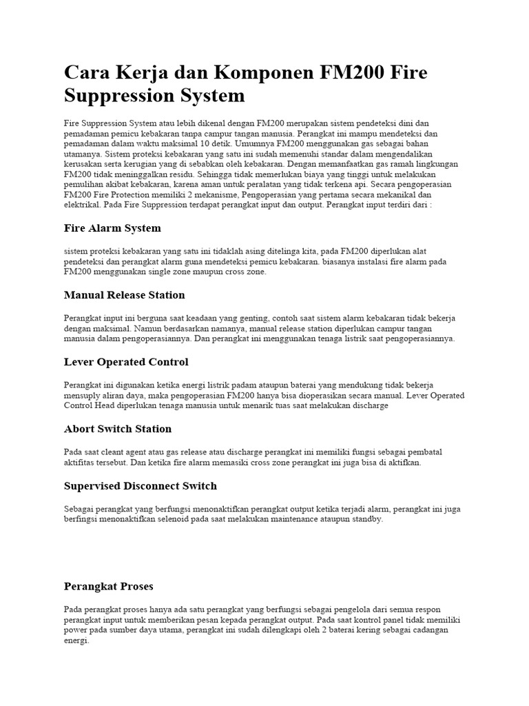 Cara Kerja Dan Komponen FM200 Fire Suppression System | PDF
