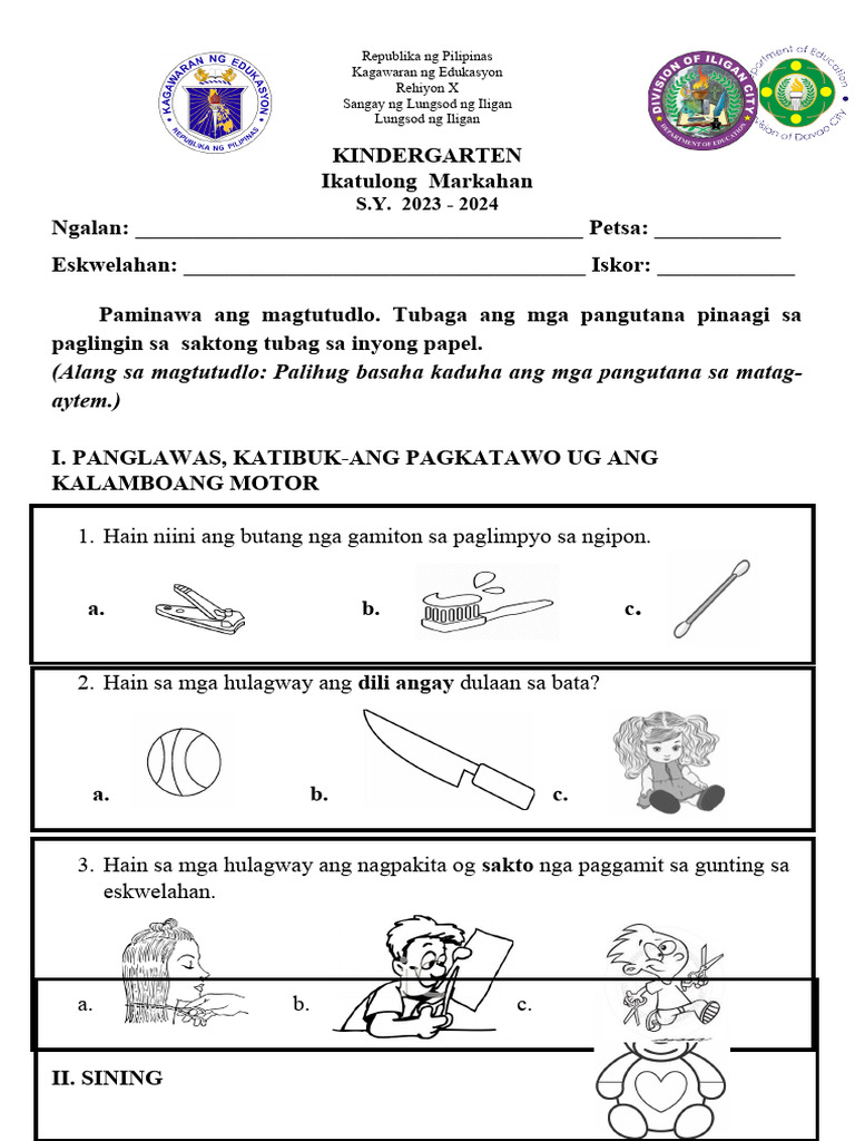 Kindergarten 3RD Quarter Assessment Tool 2023 2024 Final | PDF