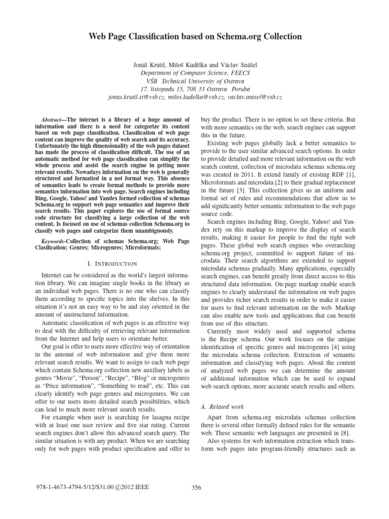Web Page Classification Based On Schema - Org Collection | PDF