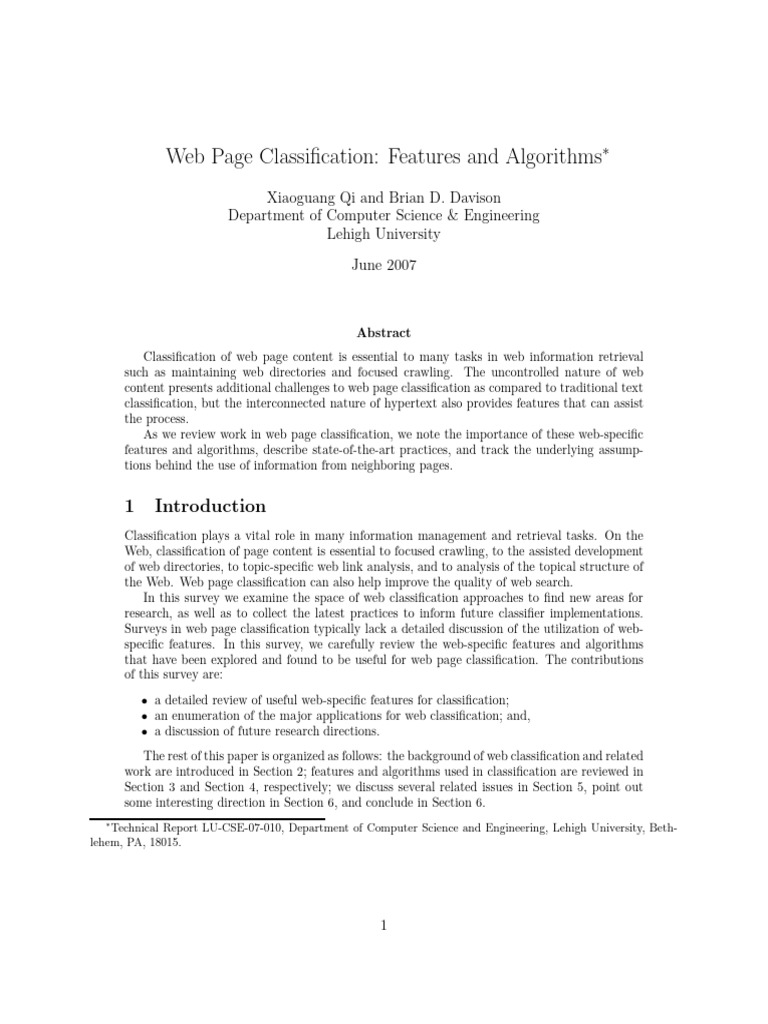 Web Page Classification - Features and Algorithms | PDF | World Wide Web | Internet & Web