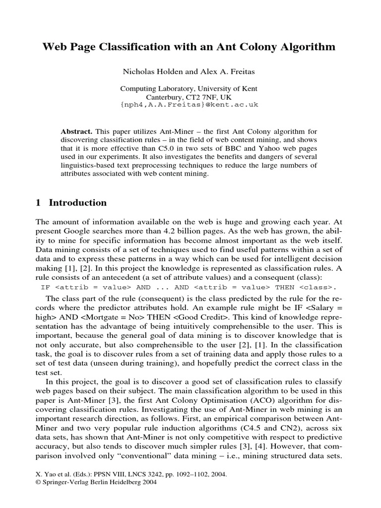 Web Page Classification With An Ant Colony Algorithm | PDF | World Wide Web | Internet & Web