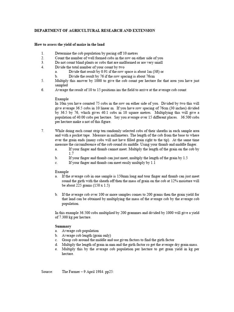 Maize Yield Assessment Guide | PDF | Area | Metrology