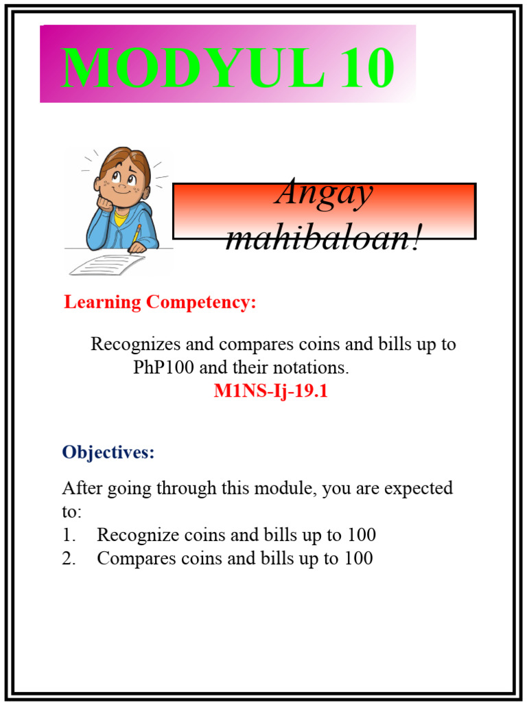 Learning Module 10 Recognizes and Compares Coins and Bills | PDF
