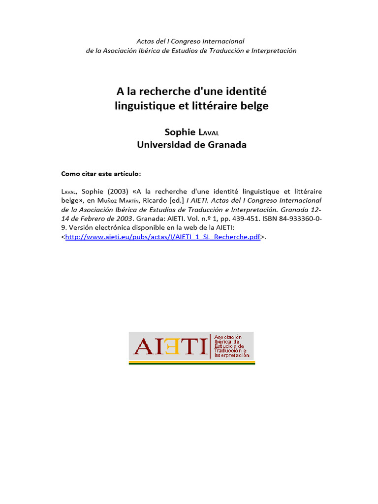 A La Recherche D'une Identité Linguistique Et Littéraire Belge | PDF