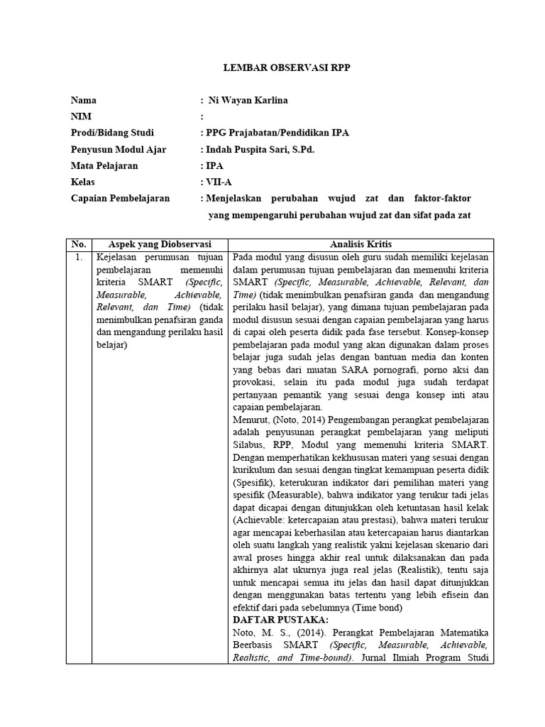 LK3 - Pertemuan 1 - Observasi Rancangan Pembelajaran (Modul Ajar) - NI WAYAN KARLINA | PDF