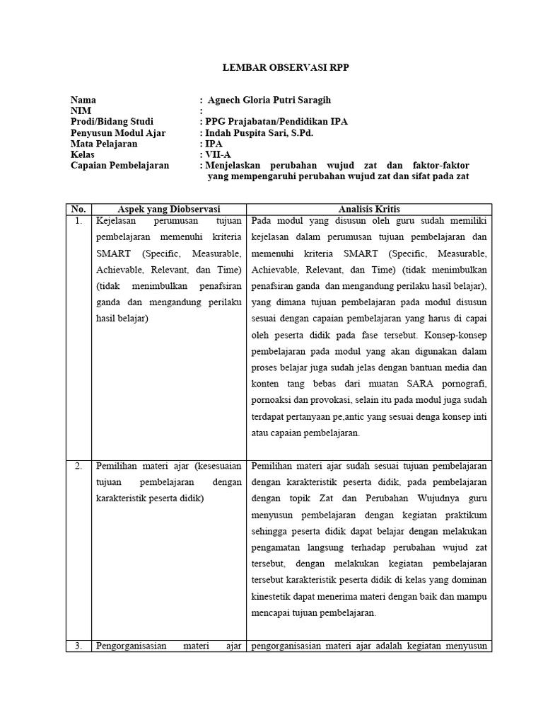 LK3 - Pertemuan 1 - Observasi Rancangan Pembelajaran (Modul Ajar) | PDF