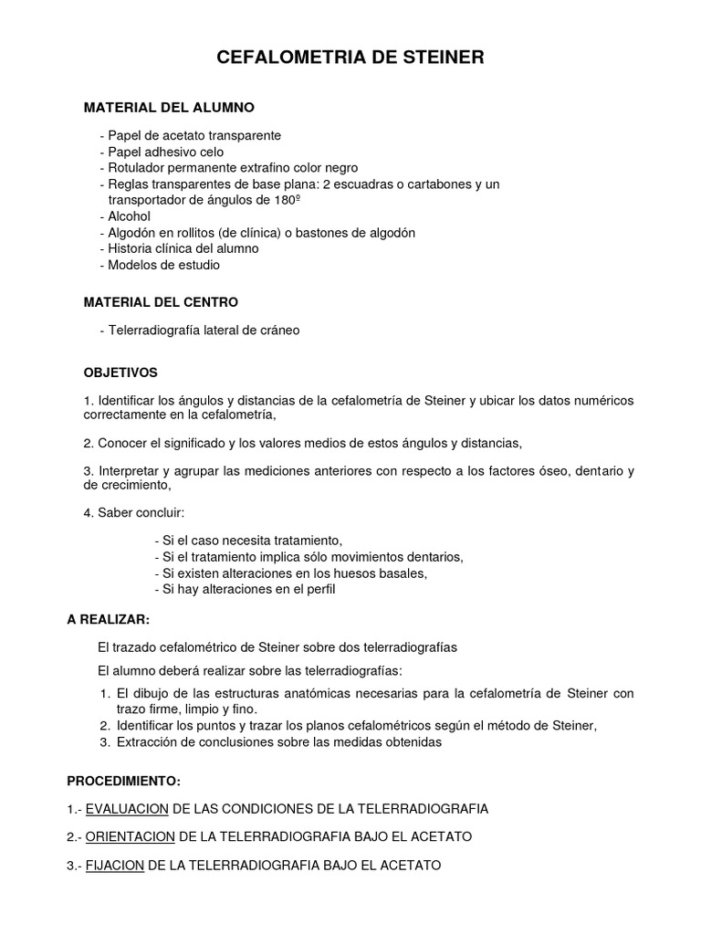 PRACTICA 16. CefalometriÌ A de Steiner | PDF | Cráneo