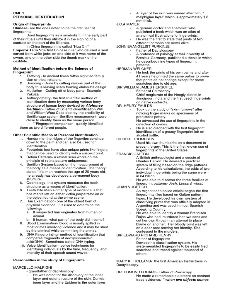 Personal Identification | PDF | Fingerprint | Hand
