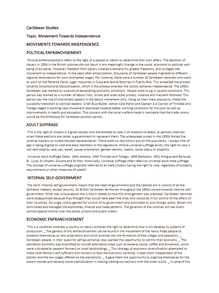 Caribbean Movements for Independence | PDF | Suffrage | Caribbean
