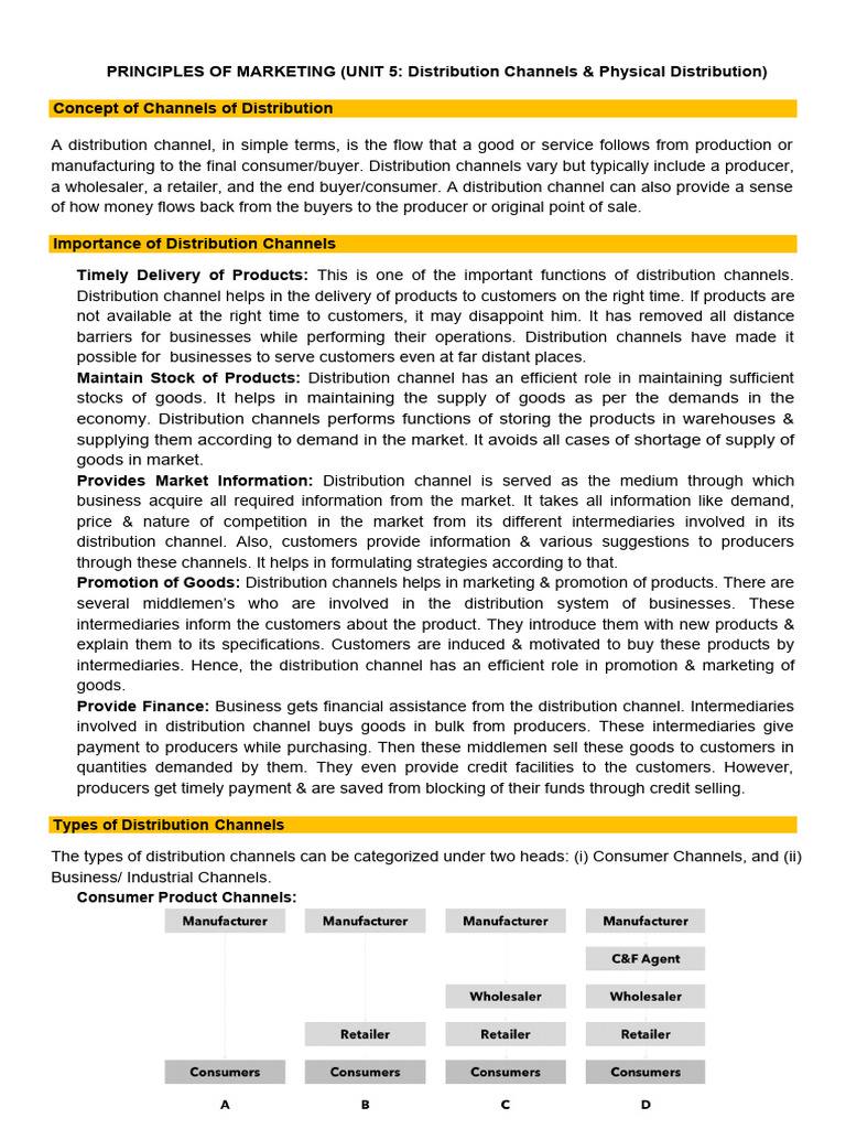 PRINCIPLES OF MARKETING - Unit 5 - BCOM | PDF | Retail | Warehouse