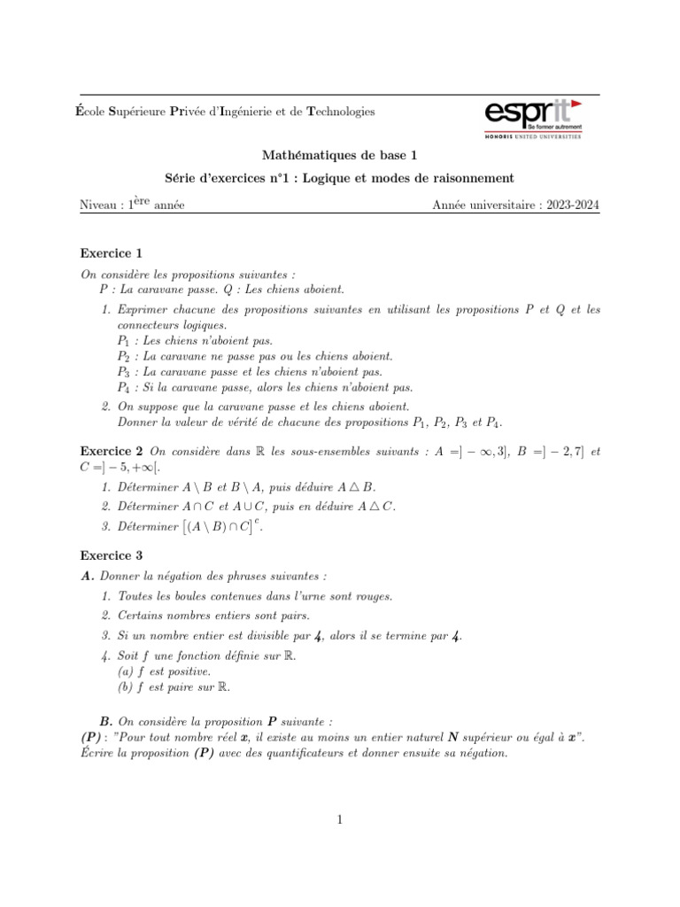 Serie1 - Logiques Et Modes de Raisonnement | PDF | Concepts mathématiques | Logique mathématique