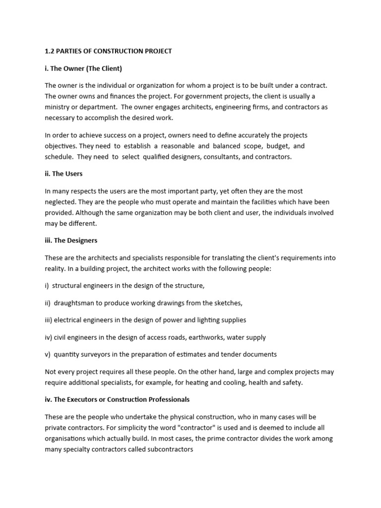 Key Parties in Construction Projects | PDF | Project Management ...