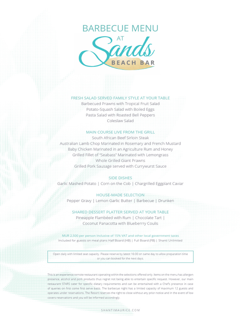 20.10.2021 Sands Beach Bar - BBQ Menu | PDF