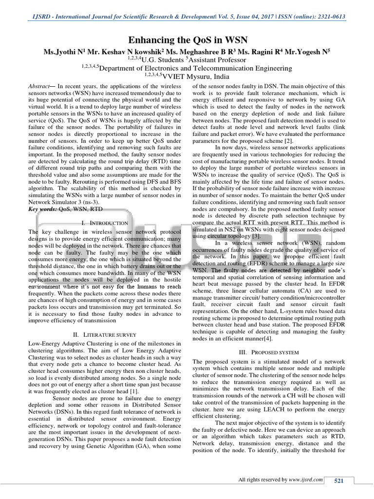 Enhancing The QoS in WSN | PDF | Wireless Sensor Network | Computer Network