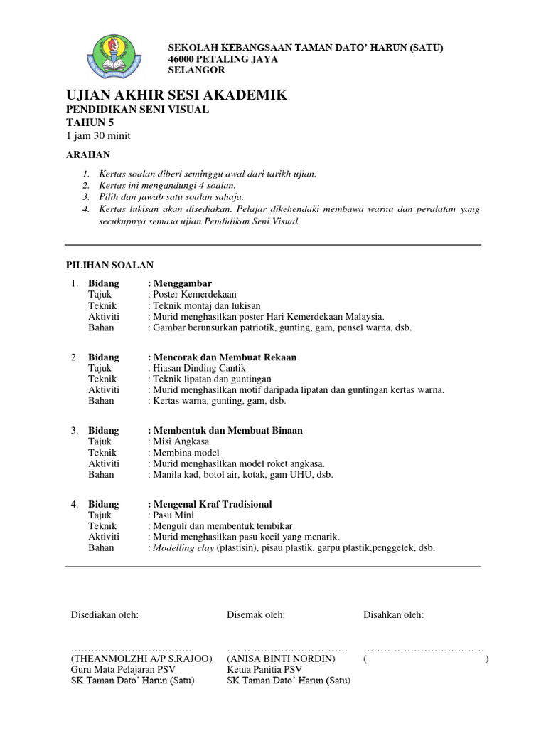 Contoh Soalan UASA PSV Tahun 5 | PDF