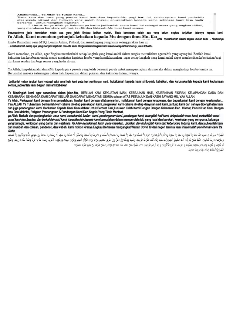 Doa Pembukaan Lomba MTQ | PDF