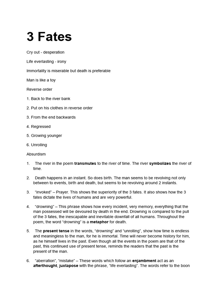 3 Fates Analysis Notes | PDF | Poetry