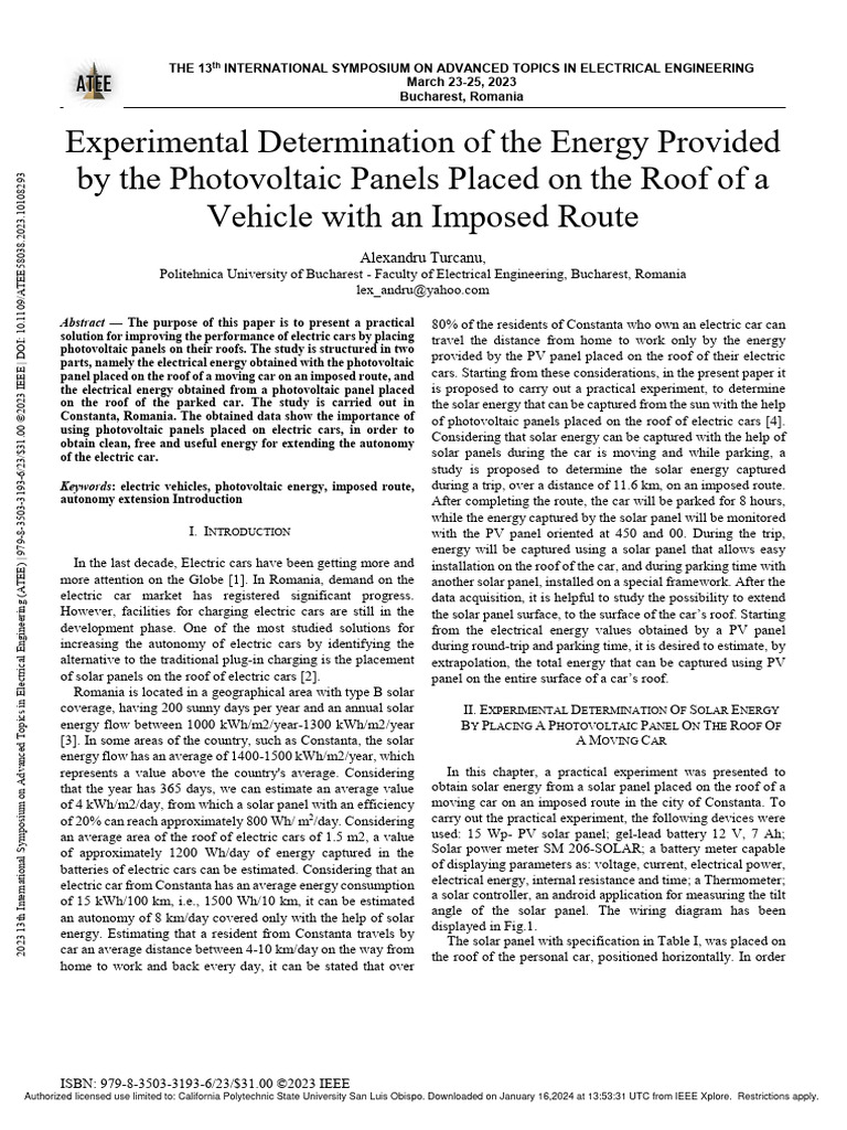 Experimental Determination of The Energy Provided by The Photovoltaic ...