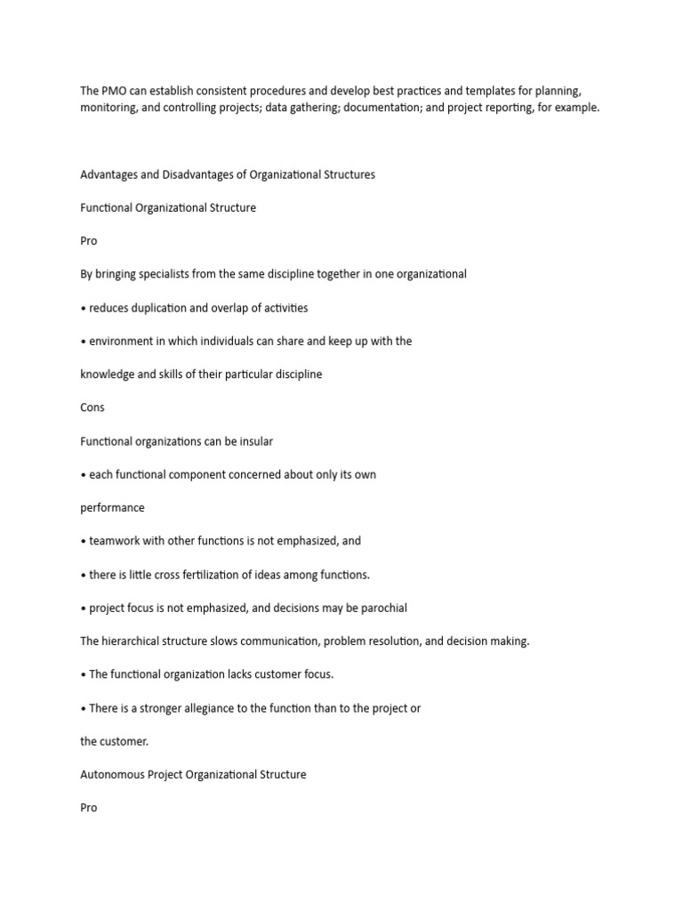Advantages and Disadvantages of Project Structures | PDF | Organizational Structure | Project ...