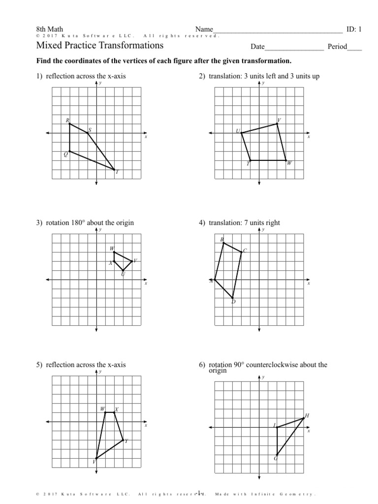 Mixed Practice Transformations Pdf Cartesian Coordinate System Mathematical Notation