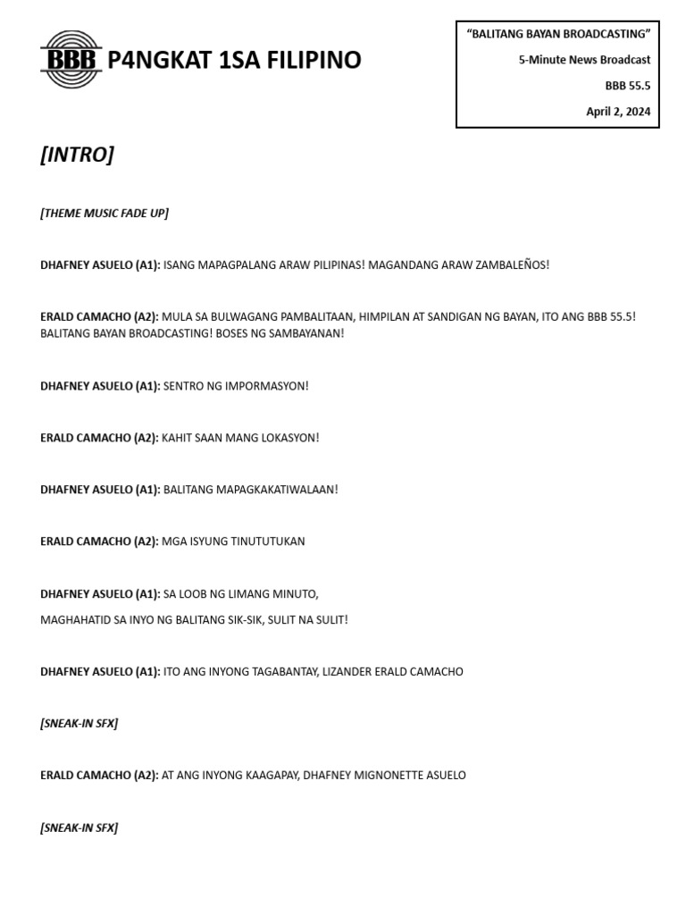 rADIO BROAD SCRIPT FILIPINO | PDF