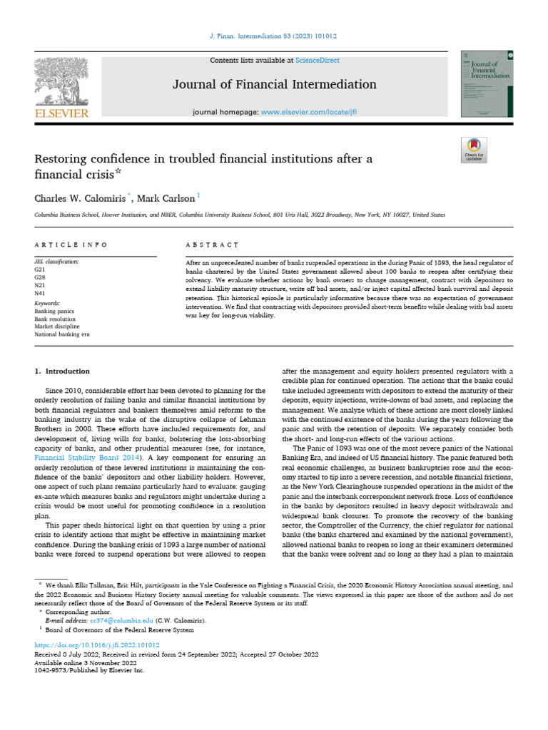 Restoring Confidence in Troubled FIs | PDF | Banks | Deposit Account