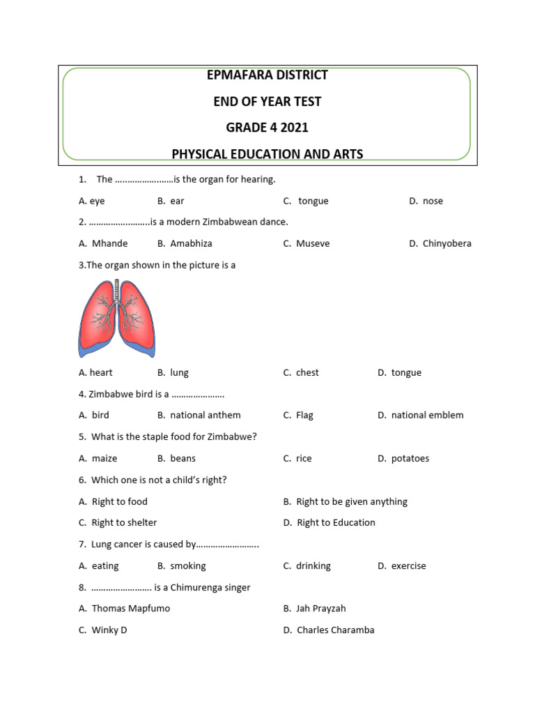 Grade 4 P.E and Arts End of Year | PDF | Foods