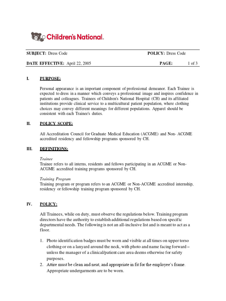 Dress Code Policy | PDF | Nail (Anatomy) | Clothing