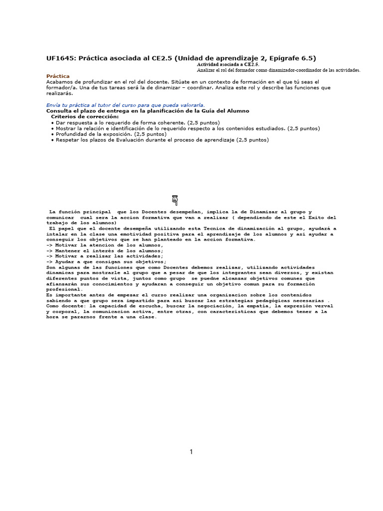 33-UF1645Práctica Asociada Al CE2.5 (Unidad de Aprendizaje 2, Epígrafe 6.5) | PDF | Aprendizaje ...