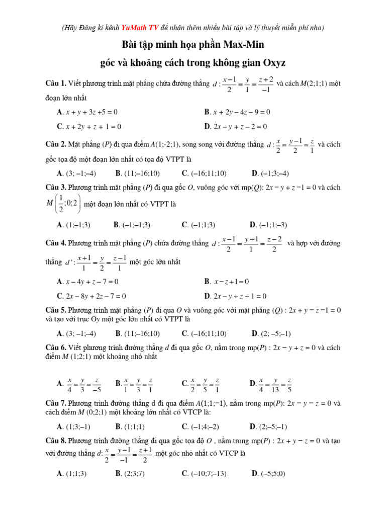 Maxmin Goc Va Khoang Cach Trong Khong Gian | PDF