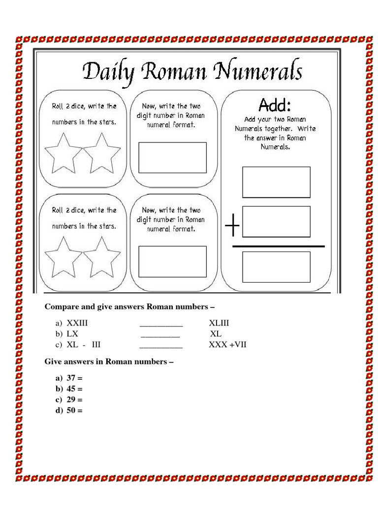 Roman Numerals Comparison and Answers | PDF