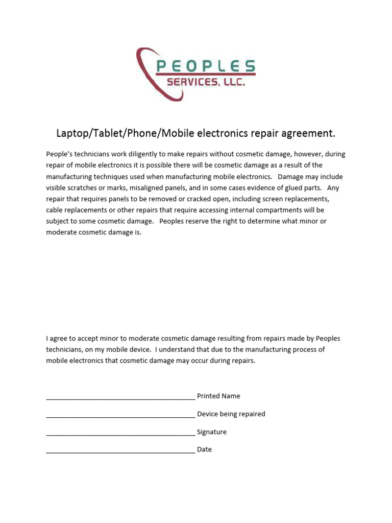 Mobile Electronics Repair Agreement | PDF
