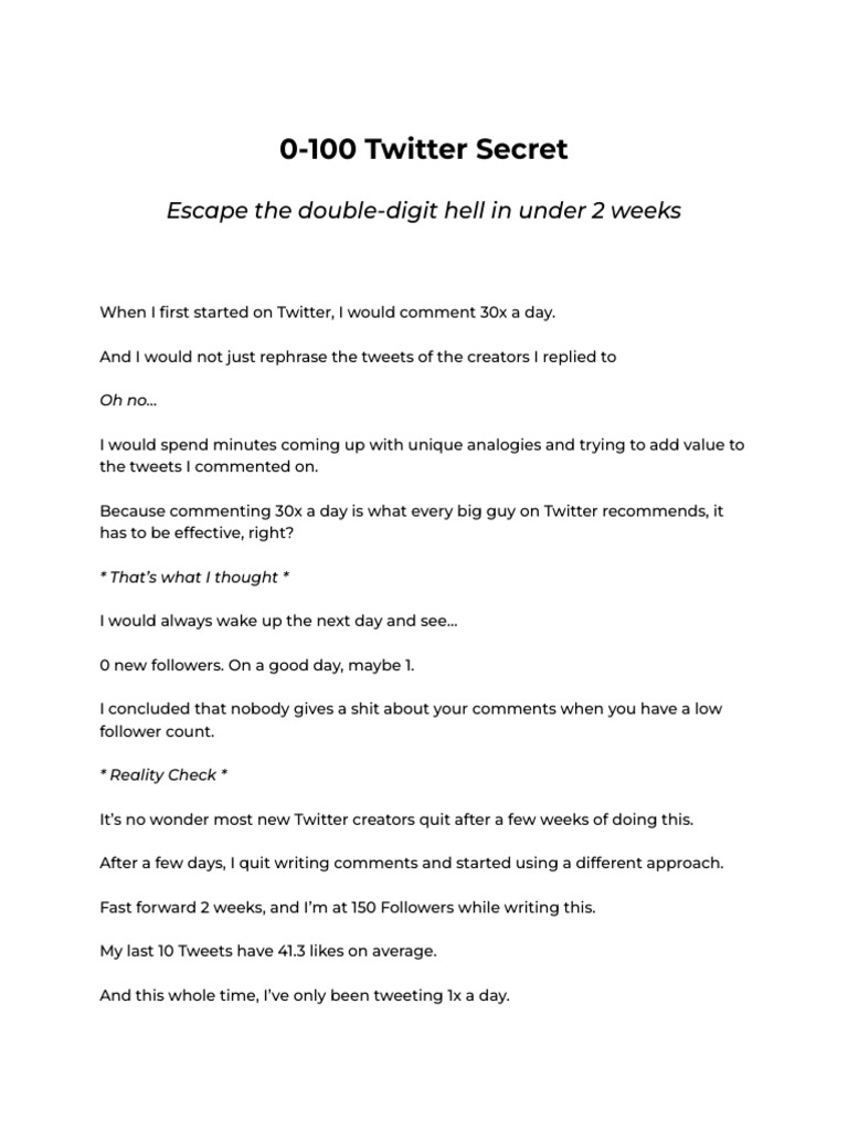 0-100 Twitter Secret - @TheErikGaus | PDF | Motivation | Motivational