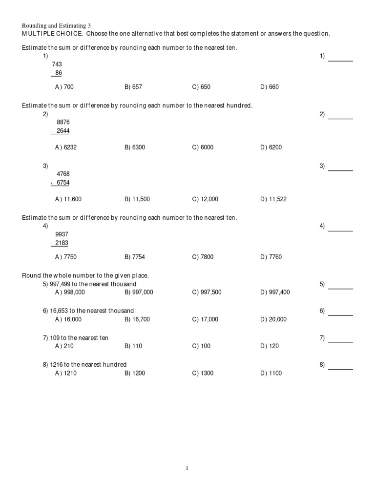 Estimation and Rounding Exercises | PDF | Applied Mathematics
