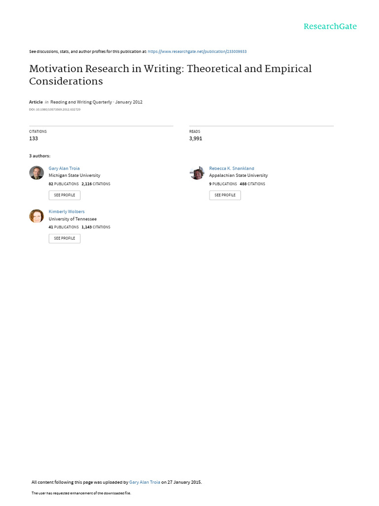 Motivation Research in Writing | PDF | Self Efficacy | Motivational