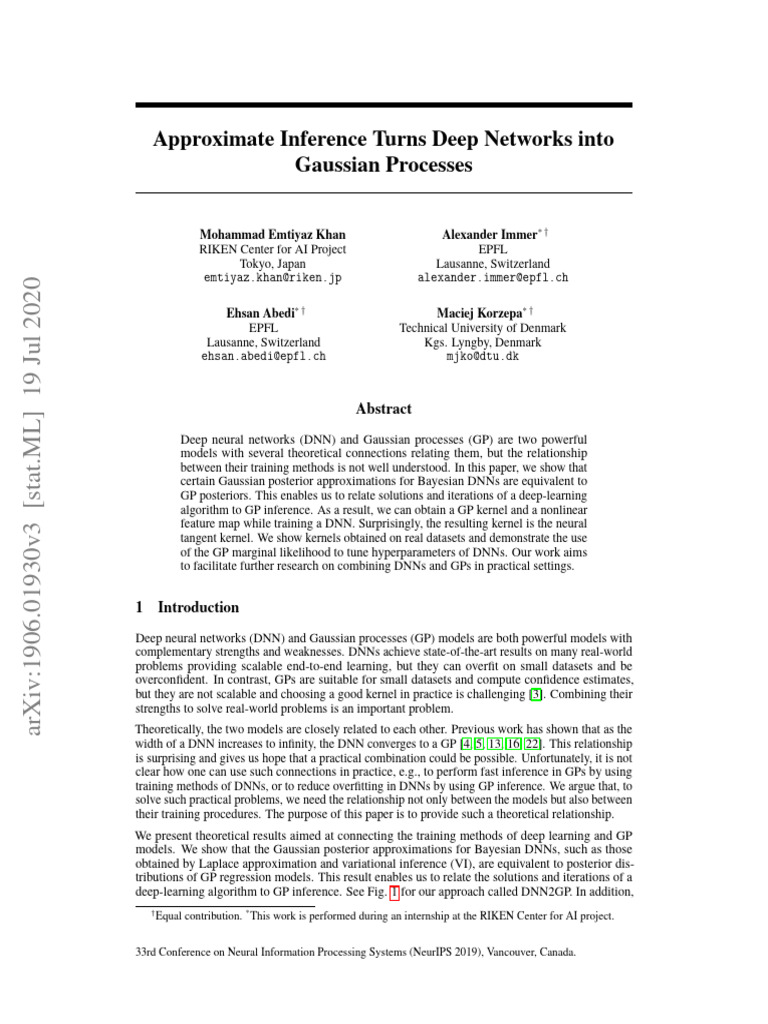 Approximate Inference Turns Deep Networks Into Gaussian Processes | PDF | Deep Learning ...