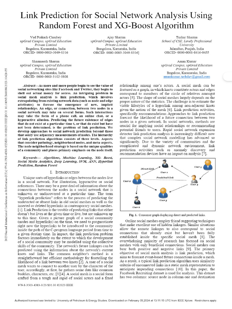 Link Prediction For Social Network Analysis Using Random Forest And Xgboost Algorithm Link
