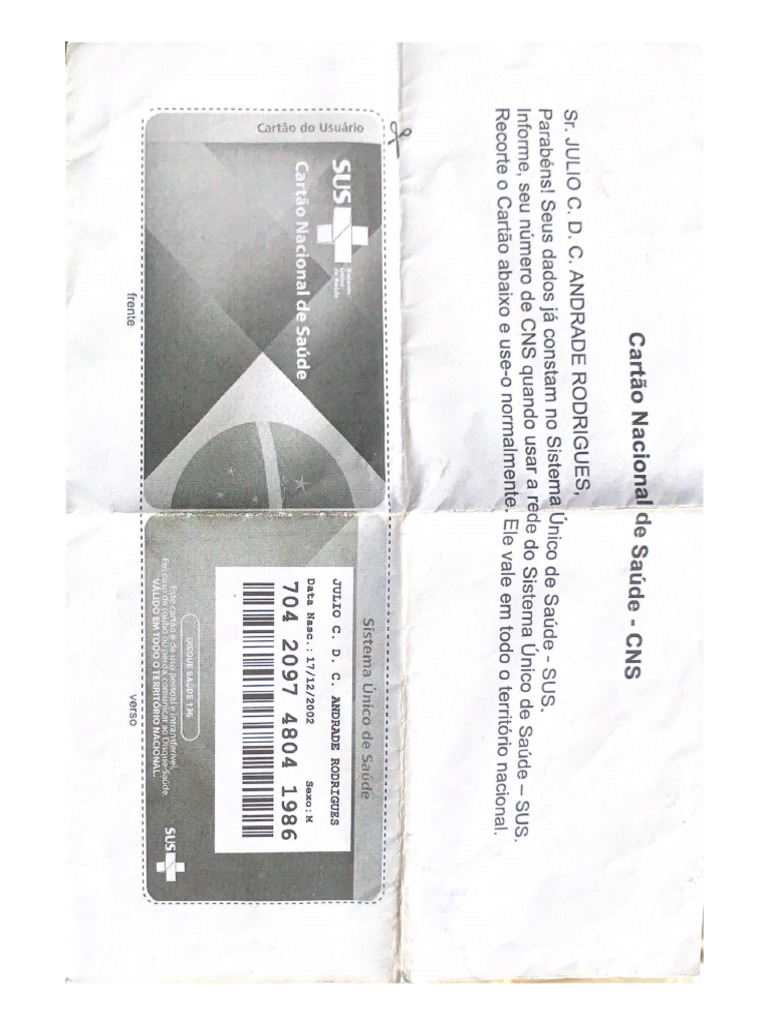 Cartão Nacional de Saúde - CNS | PDF