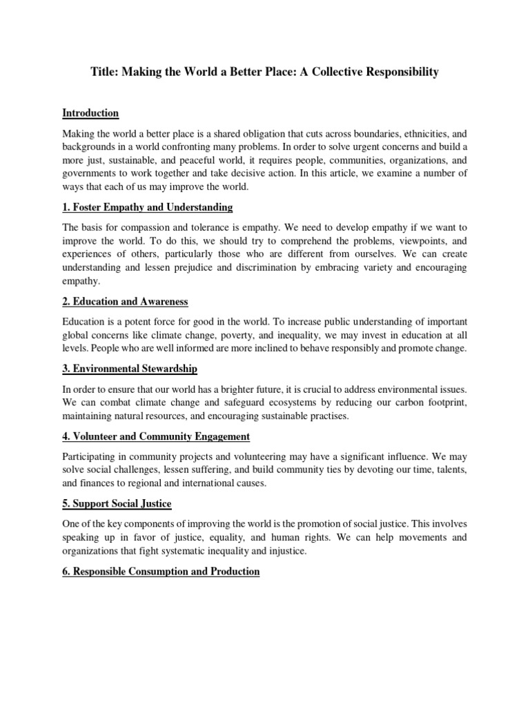 Collective Actions for Global Improvement | PDF | Sustainability | Empathy