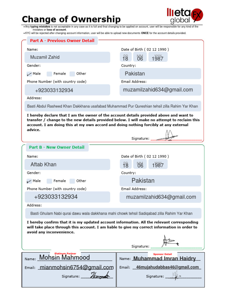 (Aftab Khan) Ownership - Mfxpartner | PDF