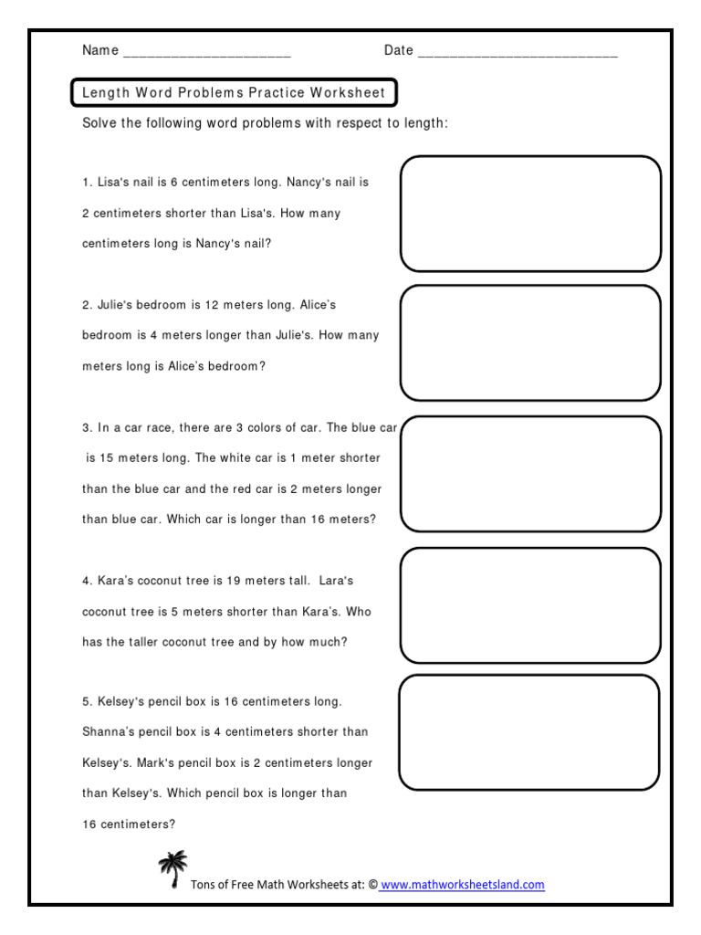 Length Word Problems Practice Worksheet: Name - Date | PDF