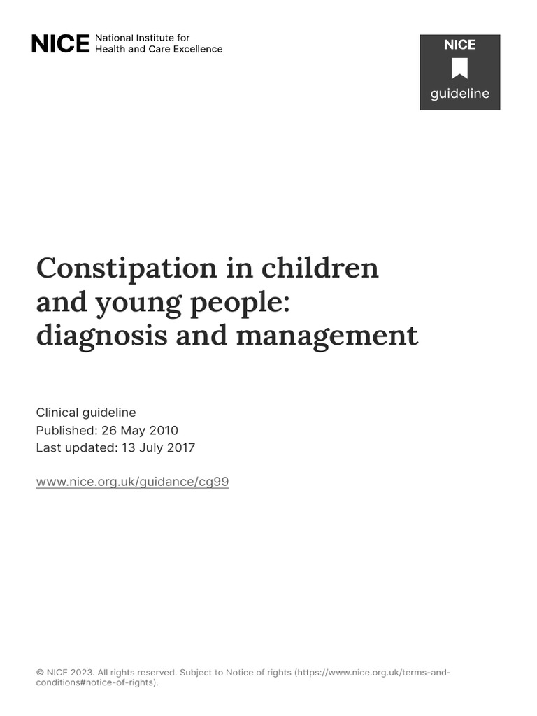Constipation in Children and Young People Diagnosis and Management PDF ...
